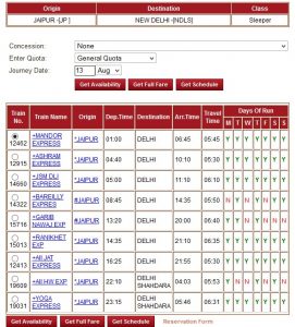 IRCTC Train Timings and Seat Availability Between Two Stations